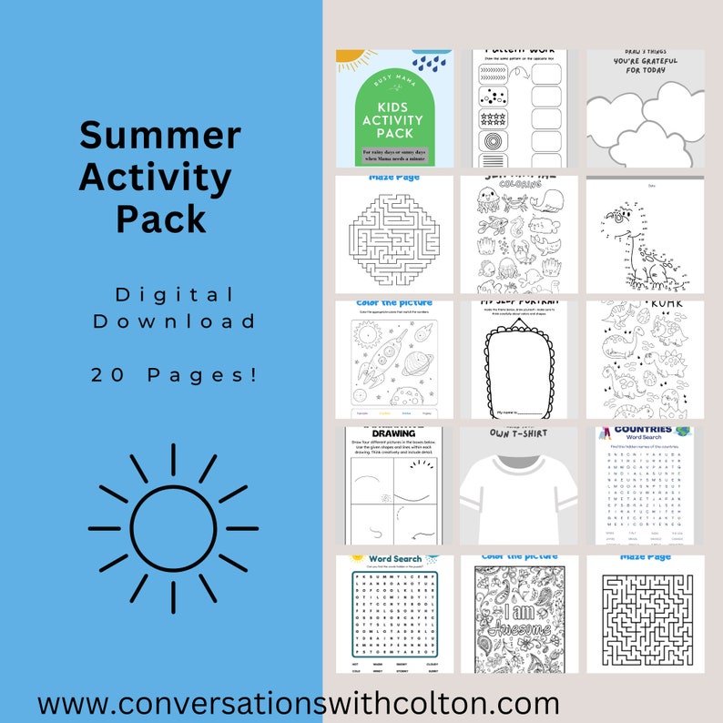Summer Kids Activities, Summer Camp Activity, Activity Bundle, Summer ...