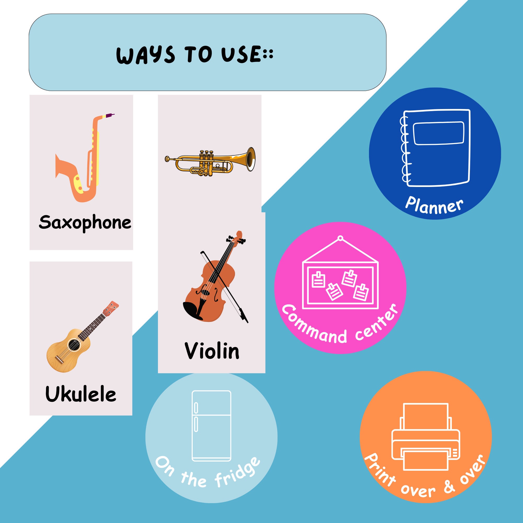 Printable Alphabet Flash Cards, Musical Instruments, Music Decor ...