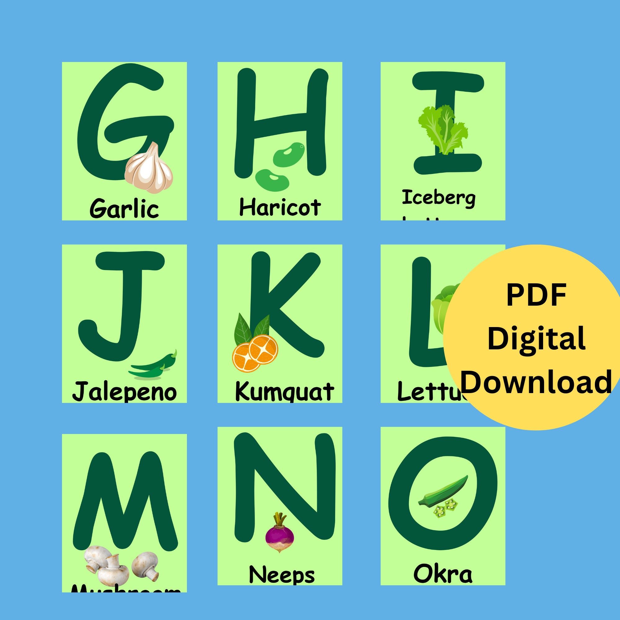 Printable Vegetable Alphabet Flash Cards, Classroom Decor, Toddlers ...