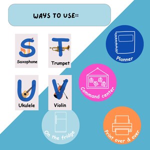 Printable Alphabet Flash Cards, Musical Instruments, Music Decor ...