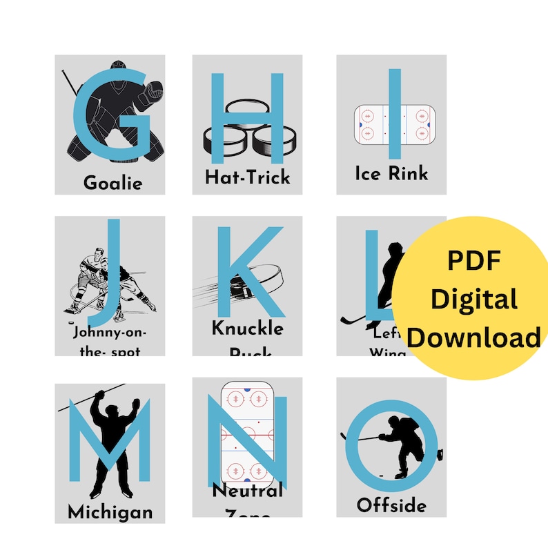 Printable HOCKEY Alphabet Flash Cards, Classroom Decor, Preschool Early ...