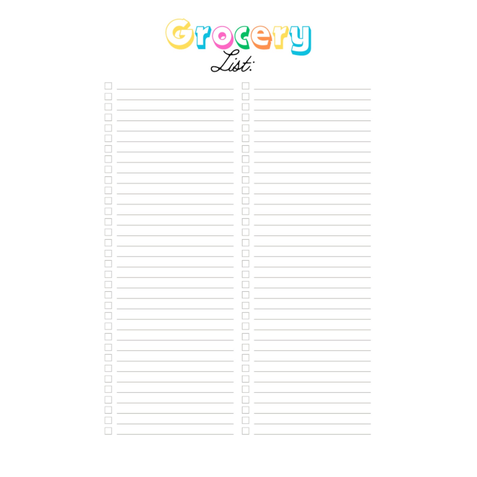 Printable Grocery List With Categories, Grocery Store Checklist ...