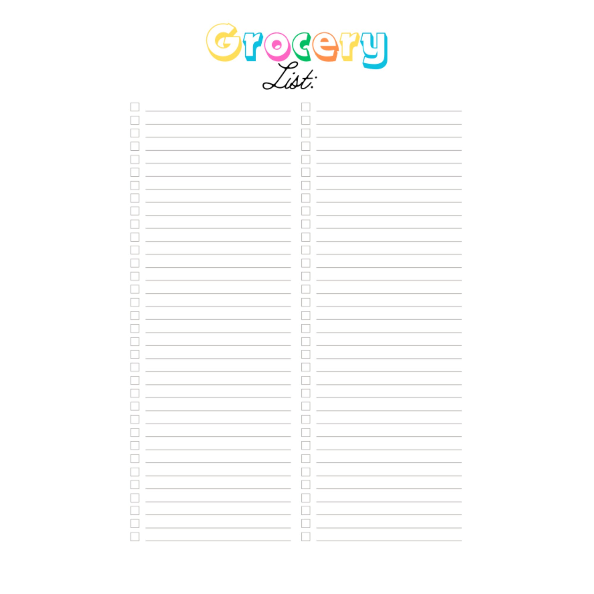Printable Grocery List With Categories, Grocery Store Checklist ...