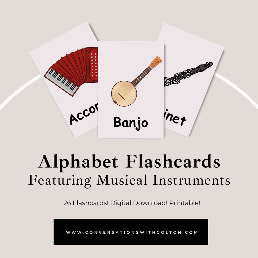 Printable Alphabet Flash Cards, Musical Instruments, Music Decor ...