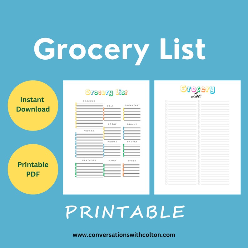 Printable Grocery List With Categories, Grocery Store Checklist ...