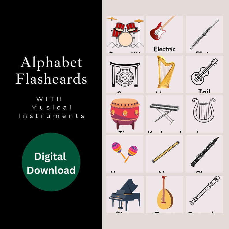 Printable Alphabet Flash Cards, Musical Instruments, Music Decor ...