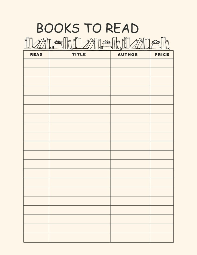 Books to Read List - Book Reading Tracker Printable - Book List ...