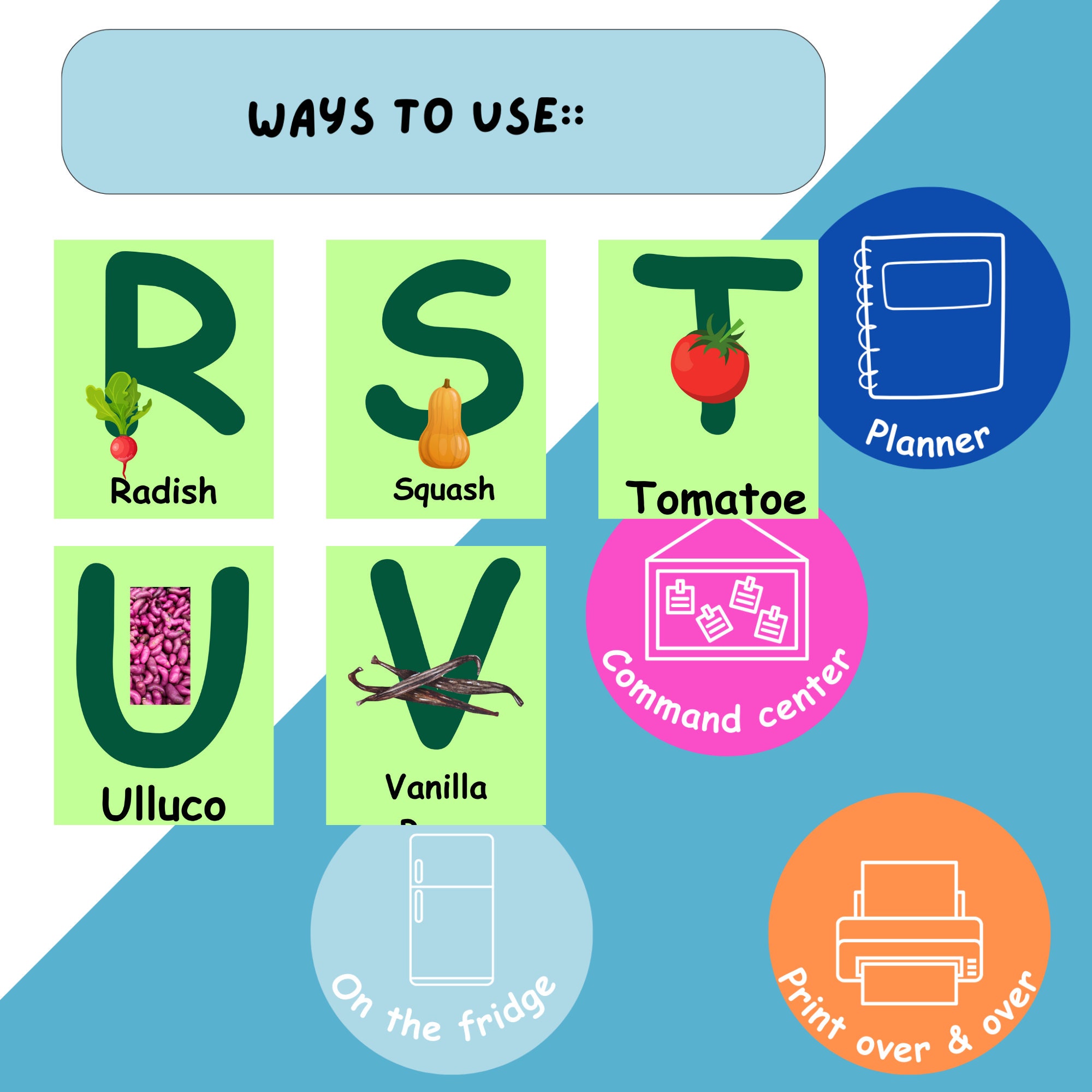 Printable Vegetable Alphabet Flash Cards, Classroom Decor, Toddlers ...