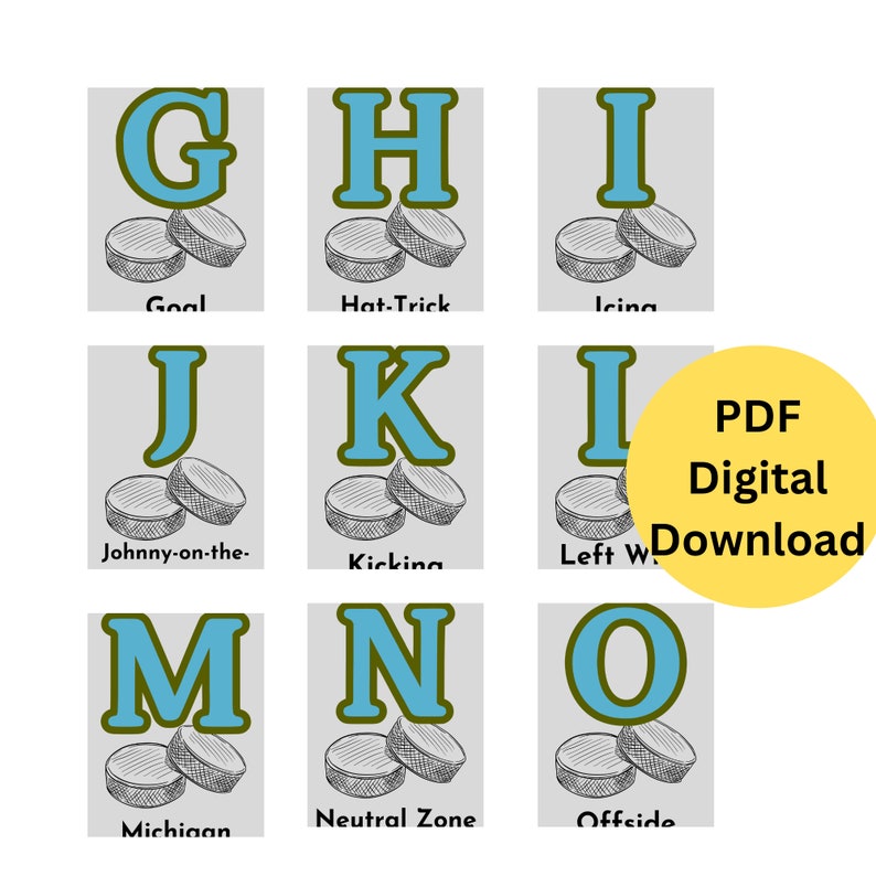 Printable Easy HOCKEY Alphabet Flash Cards, Classroom Decor, Preschool ...