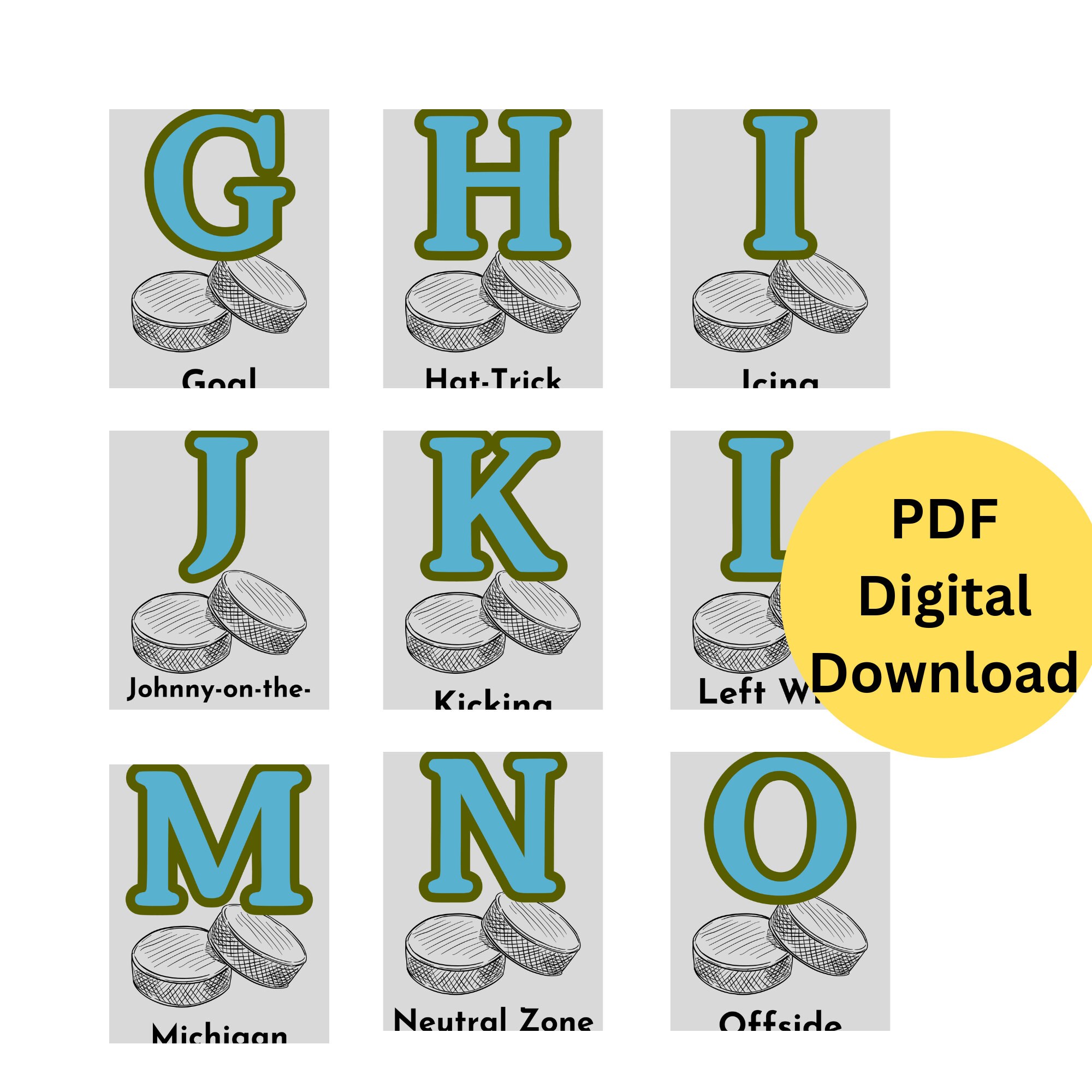 Printable Easy HOCKEY Alphabet Flash Cards, Classroom Decor, Preschool ...