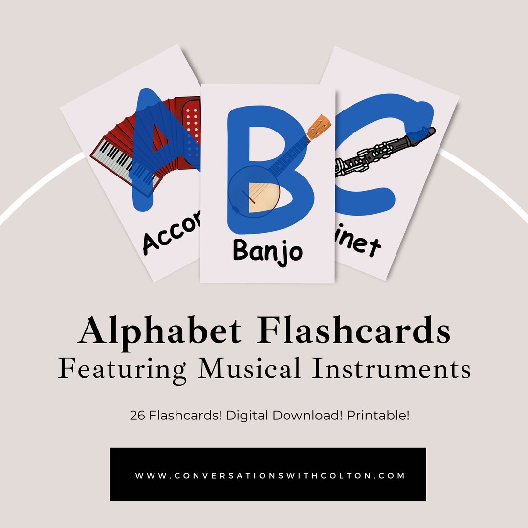 Printable Alphabet Flash Cards, Musical Instruments, Music Decor ...