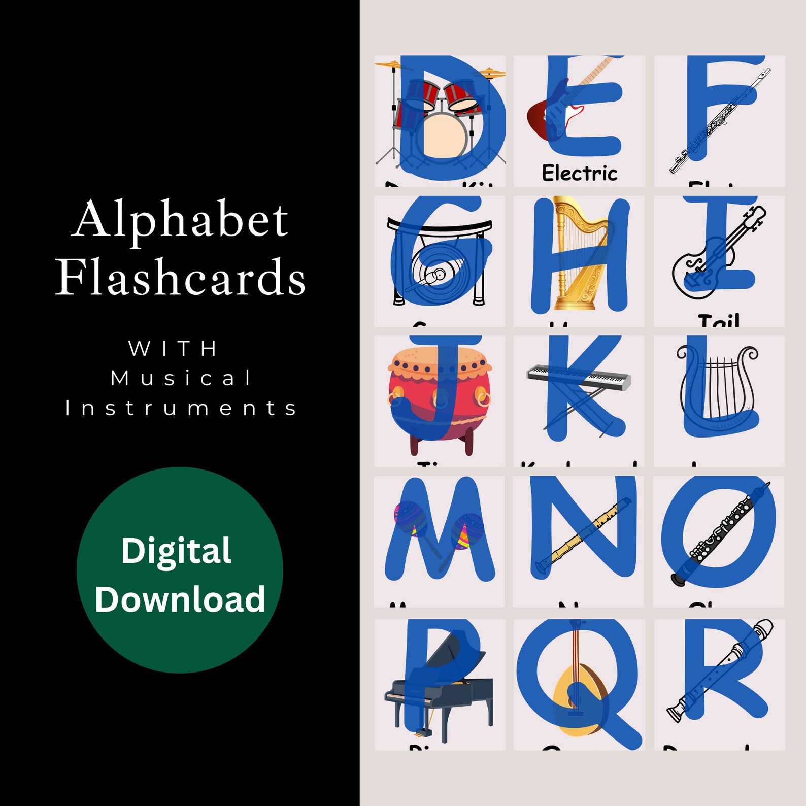 Printable Alphabet Flash Cards, Musical Instruments, Music Decor ...