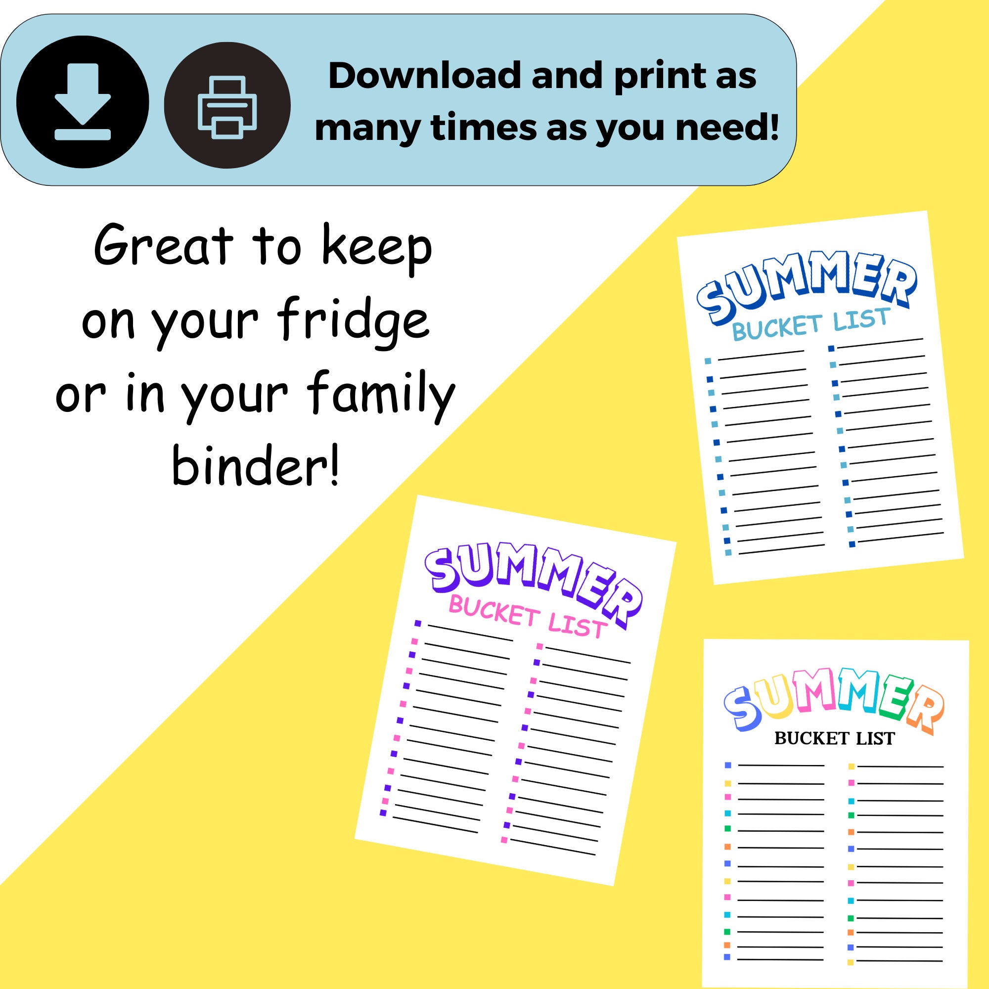 Blank Family Summer Bucket List Printable, Summer Printables for ...