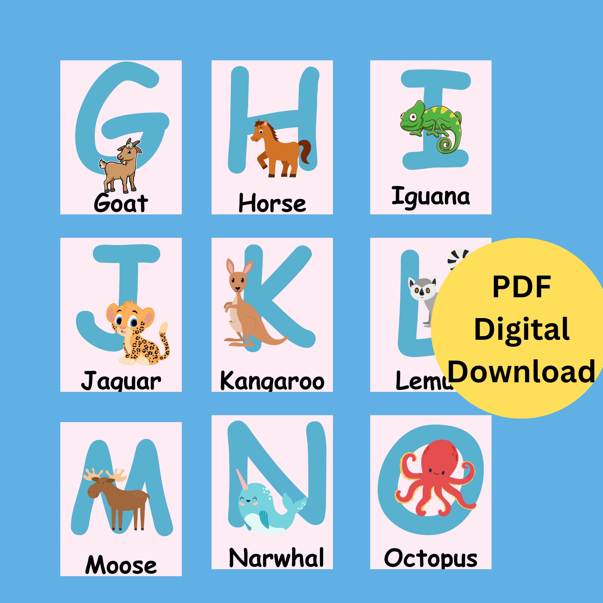 Printable Animal Alphabet Flash Cards, Classroom Decor, Toddlers ...