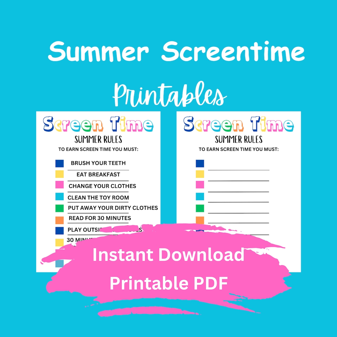 Summer Screen Time Rules Checklist Printable, Screen Time Chart, Earn ...