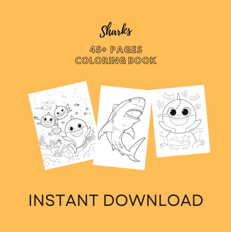 Sharks Coloring Book 45 Themed Coloring Sheets Print at - Etsy