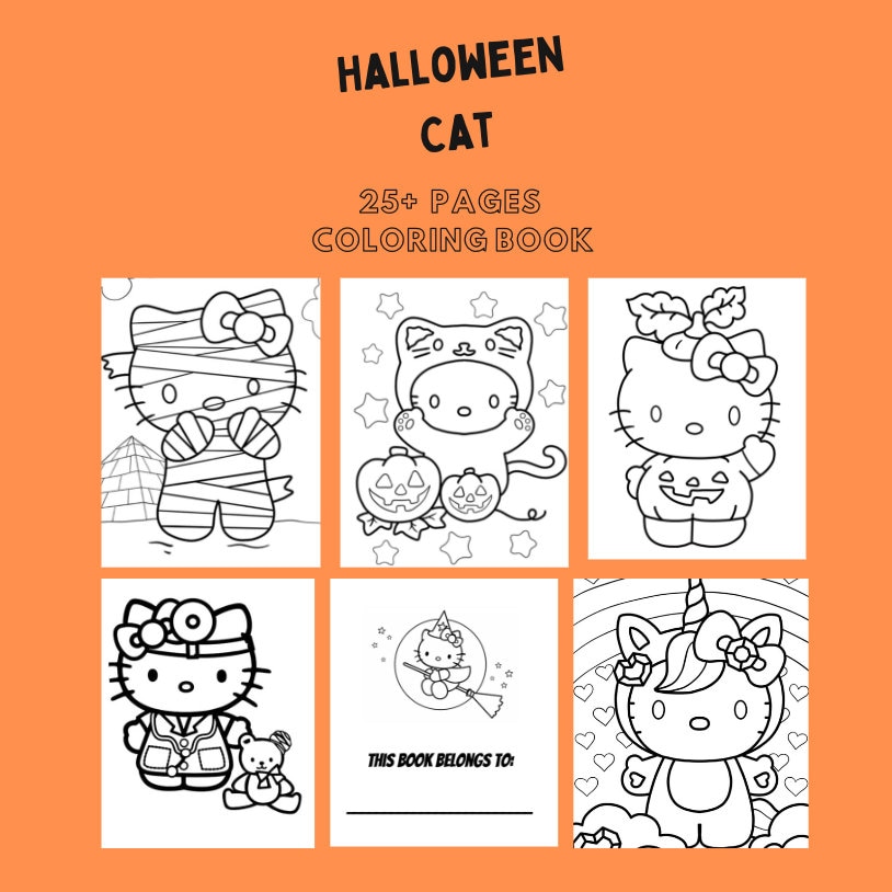 Halloween Cat Coloring Book 25 Themed Coloring Sheets Print at Home - Etsy