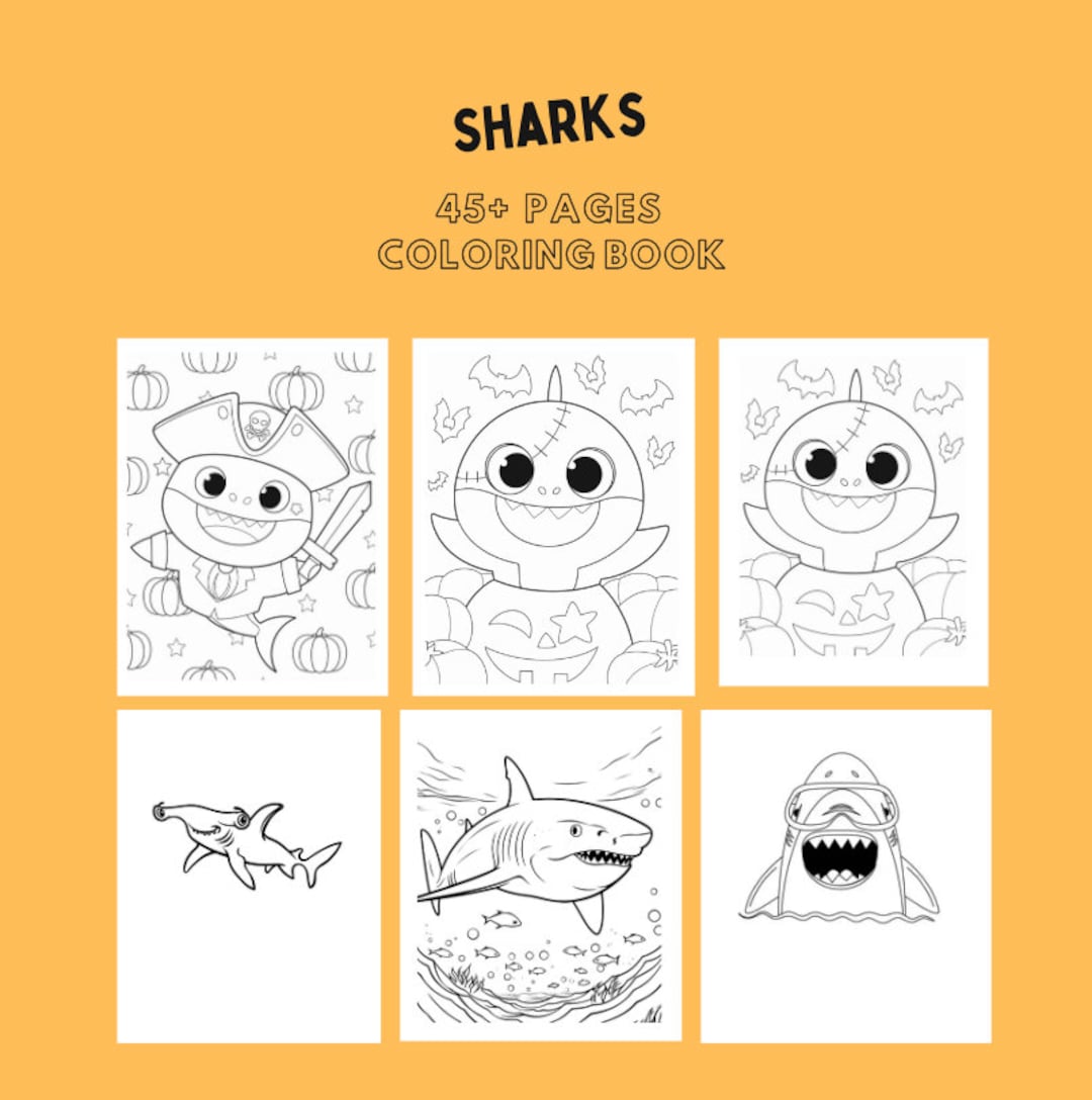 Sharks Coloring Book | 45+ Themed Coloring Sheets | Print at Home - Etsy