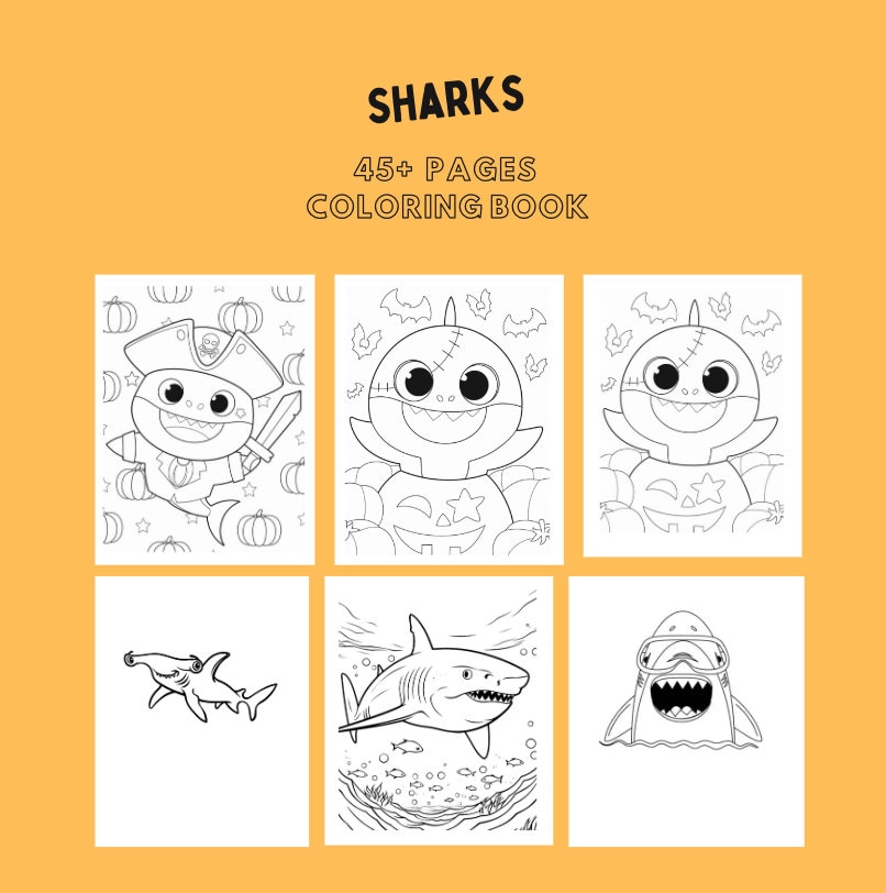 Sharks Coloring Book 45 Themed Coloring Sheets Print at - Etsy