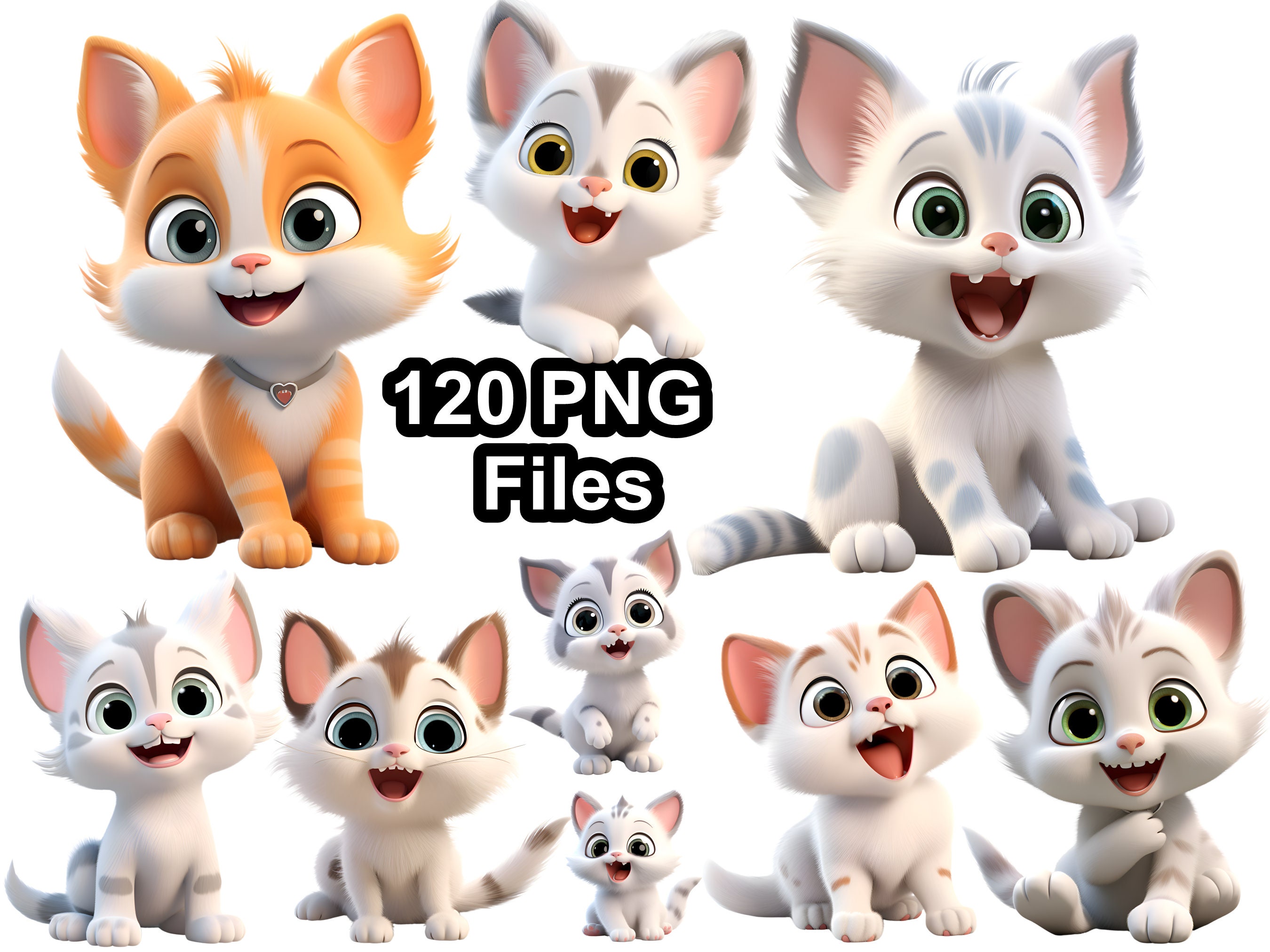 120 Cute Cat Kitten PNG Clipart Cat Bundle Cat Sublimation Pet Clipart ...