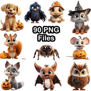 90 Cute Halloween Animals PNG Clipart - Halloween Bundle Cut Files ...