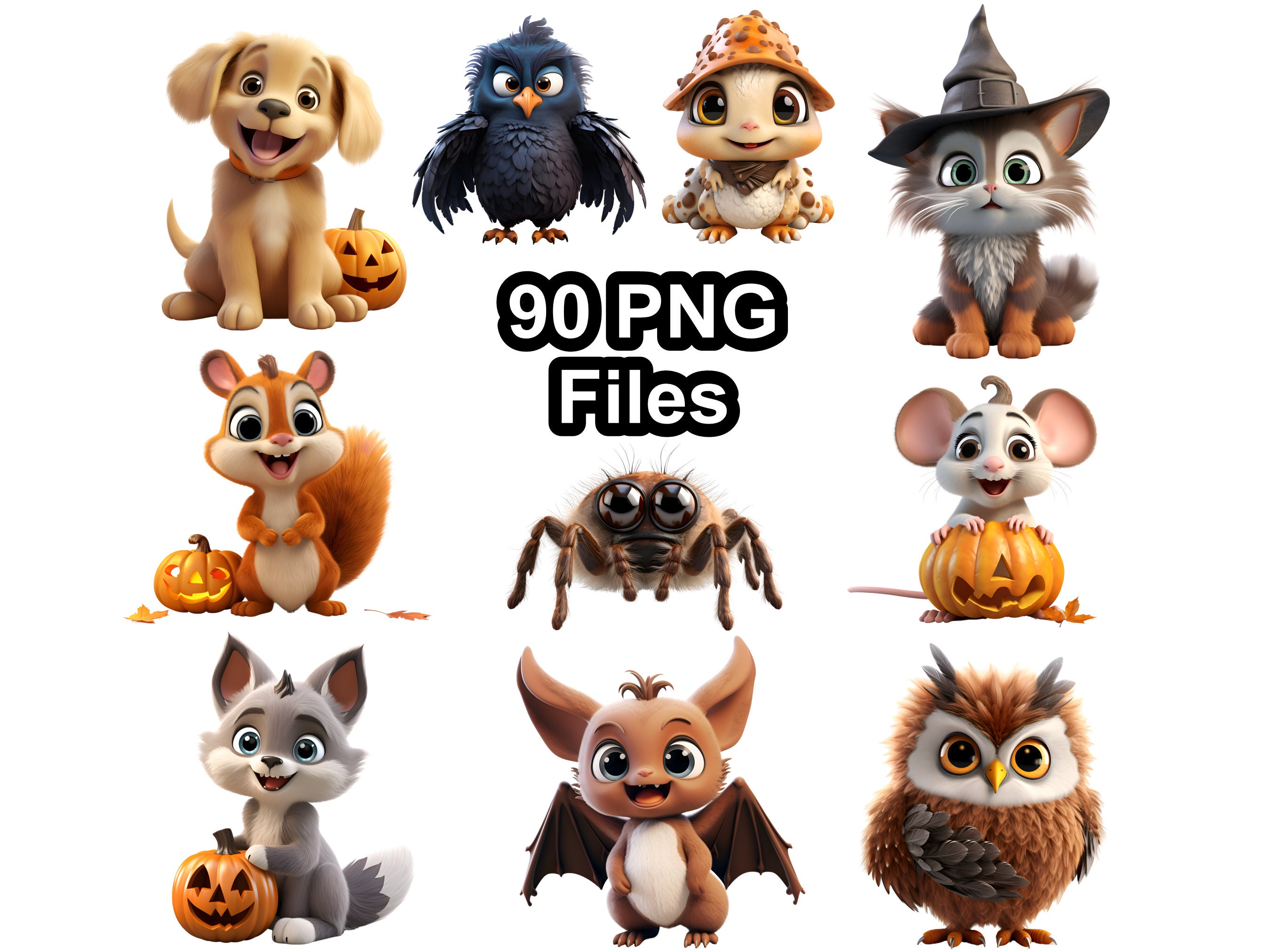 90 Cute Halloween Animals PNG Clipart - Halloween Bundle Cut Files ...