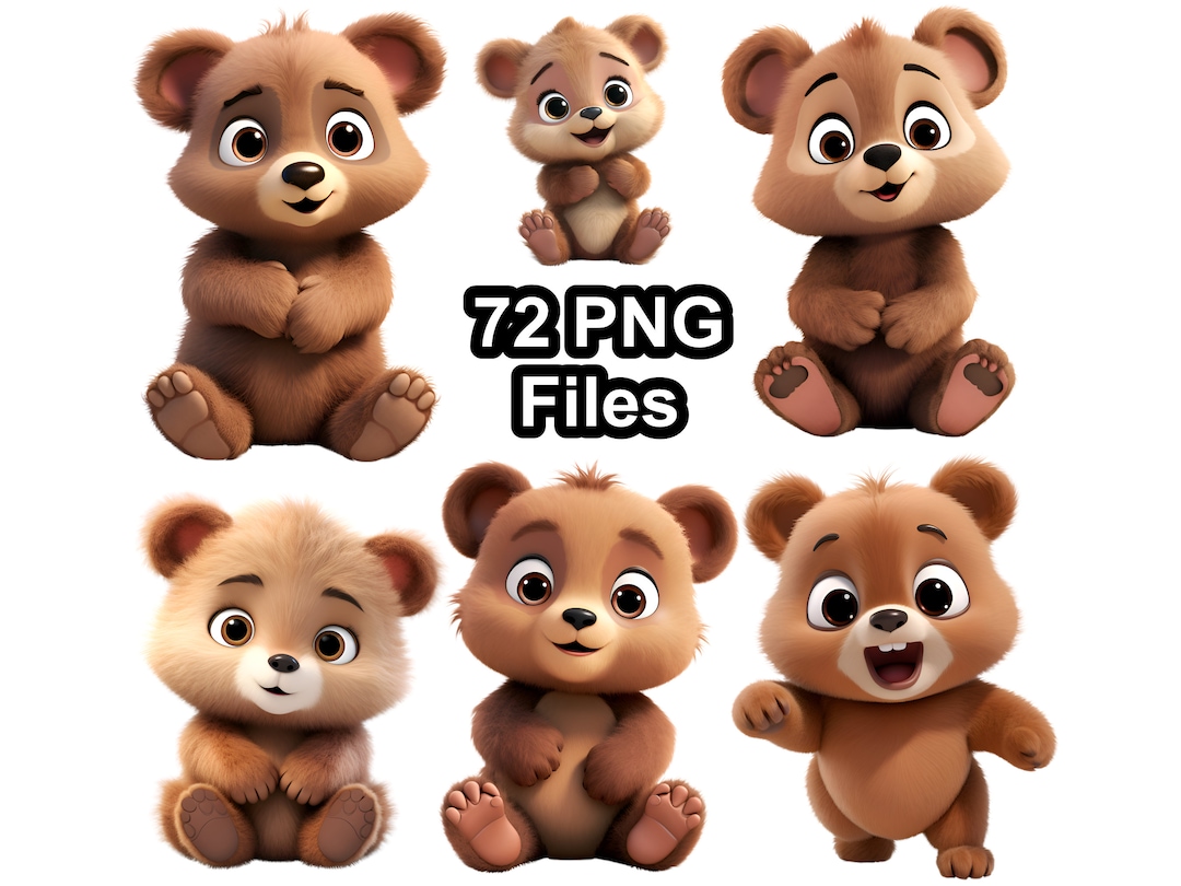 72 Cute Bear Cub PNG Clipart - Funny Baby Bear PNG - Digital Download ...