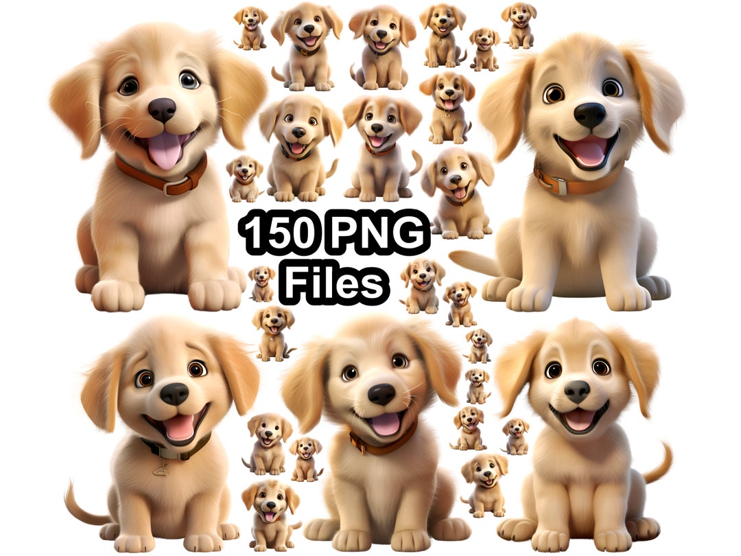 150 Cute Dog Puppy PNG Clipart - Golden Retriever Dog Bundle - Pet ...