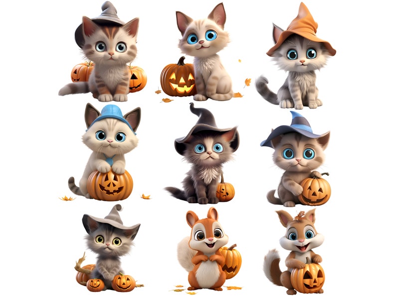 90 Cute Halloween Animals PNG Clipart - Halloween Bundle Cut Files ...