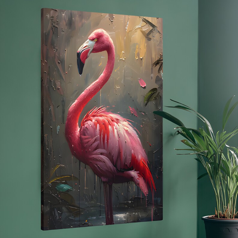 Pink Flamingo Canvas Painting, Flamingo Canvas Print, Flamingo Wall Art ...