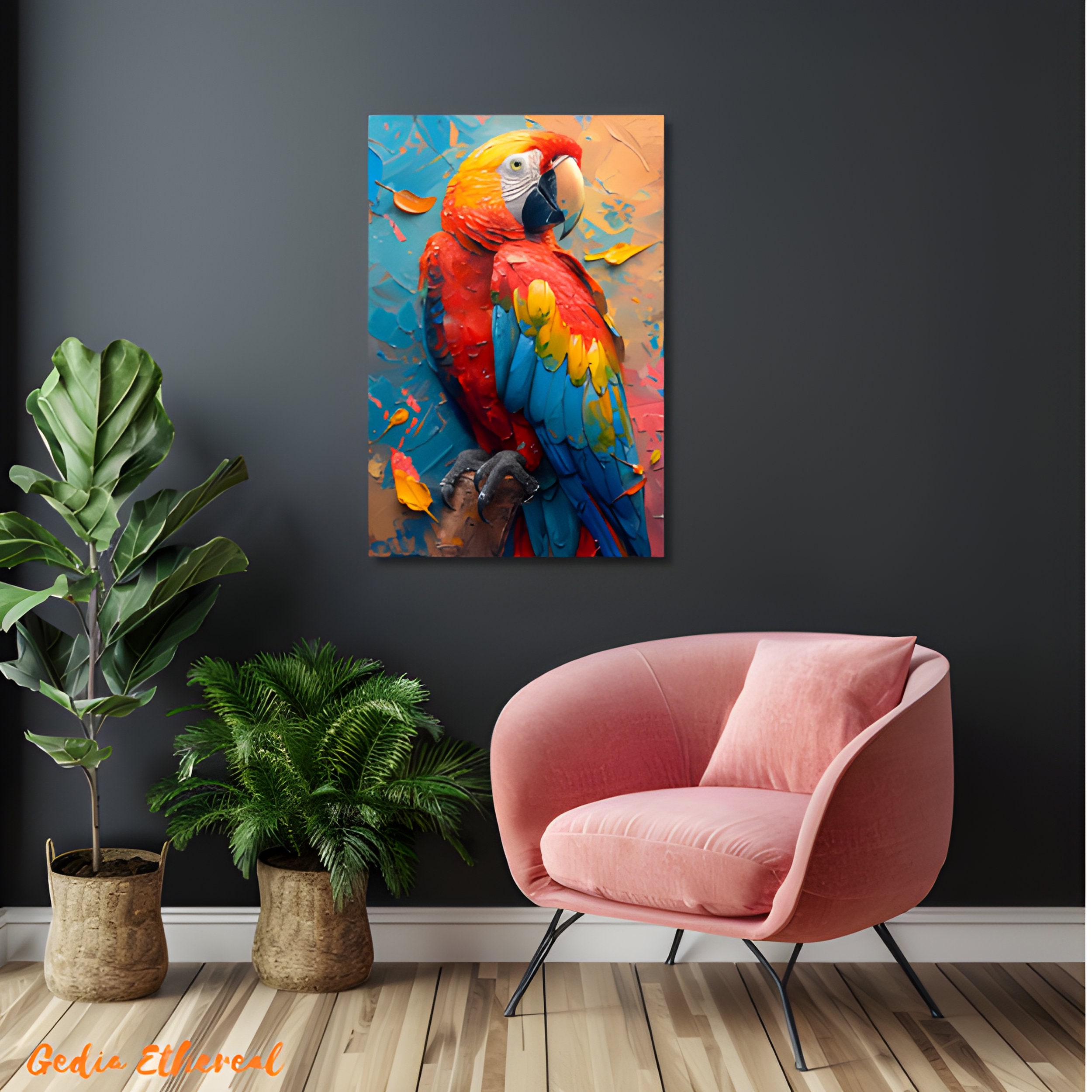 Scarlet Macaw Wall Art, Macaw Artwork, Parrot Oil Painting, Macaw ...