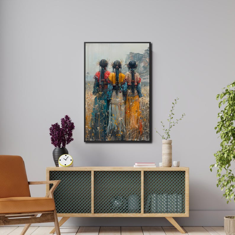 Three Native Sisters Canvas Wall Art | Sacred Journey Painting of ...