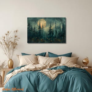 Moonlit Foggy Forest Canvas Painting: Eerie Nature Wall Art - Etsy
