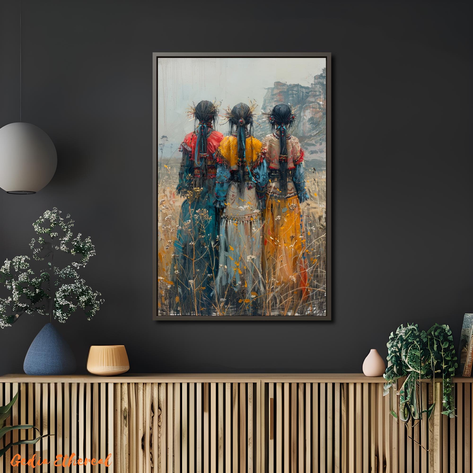 Three Native Sisters Canvas Wall Art | Sacred Journey Painting of ...