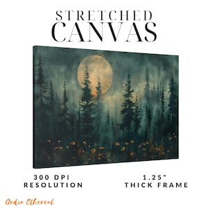 Moonlit Foggy Forest Canvas Painting: Eerie Nature Wall Art - Etsy