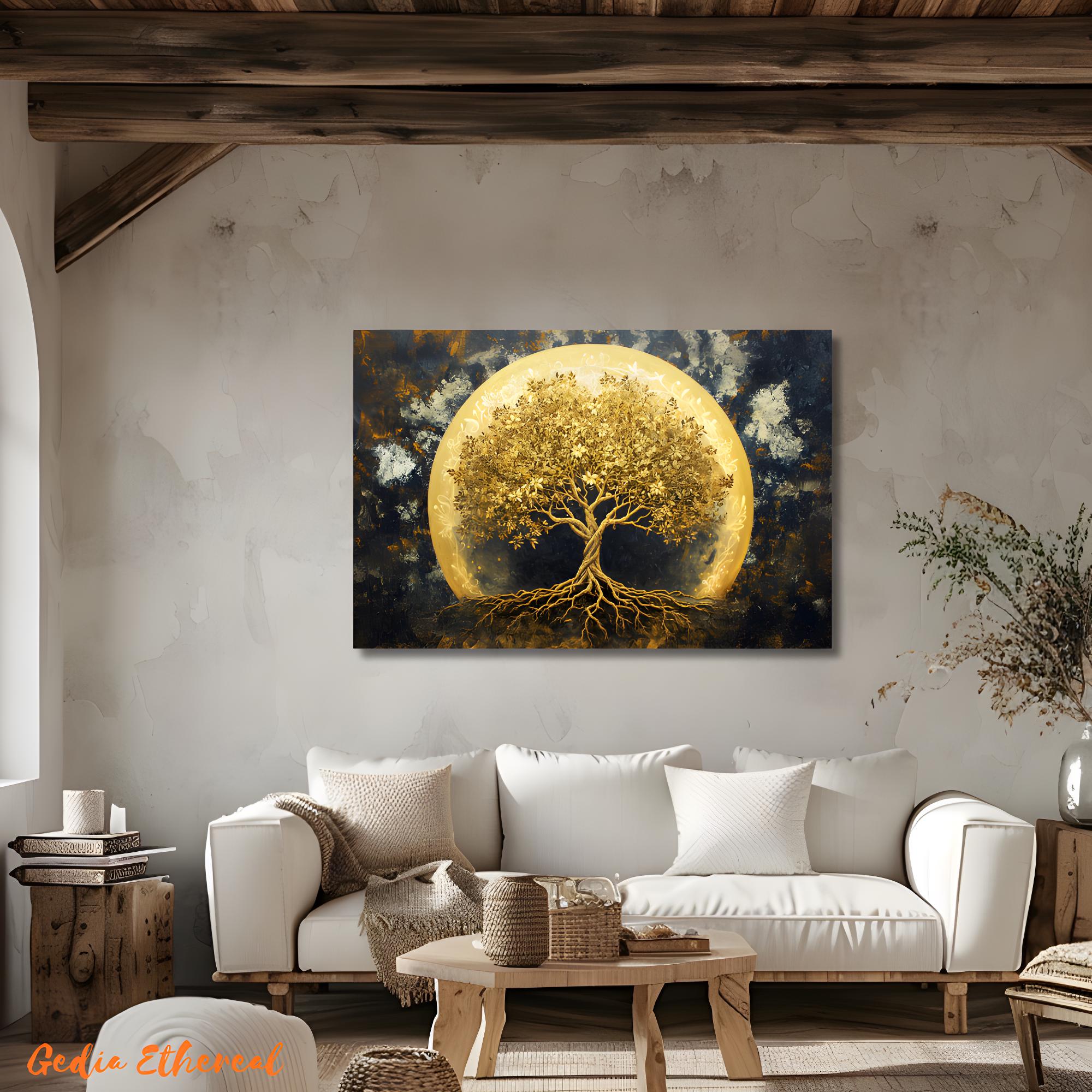Golden Yggdrasil Canvas Painting, Tree of Life Canvas Print, Mythology ...