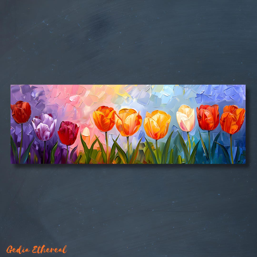 Colorful Tulip Flowers Wall Art, Tulip Flower Canvas, Flowers Wall Art ...