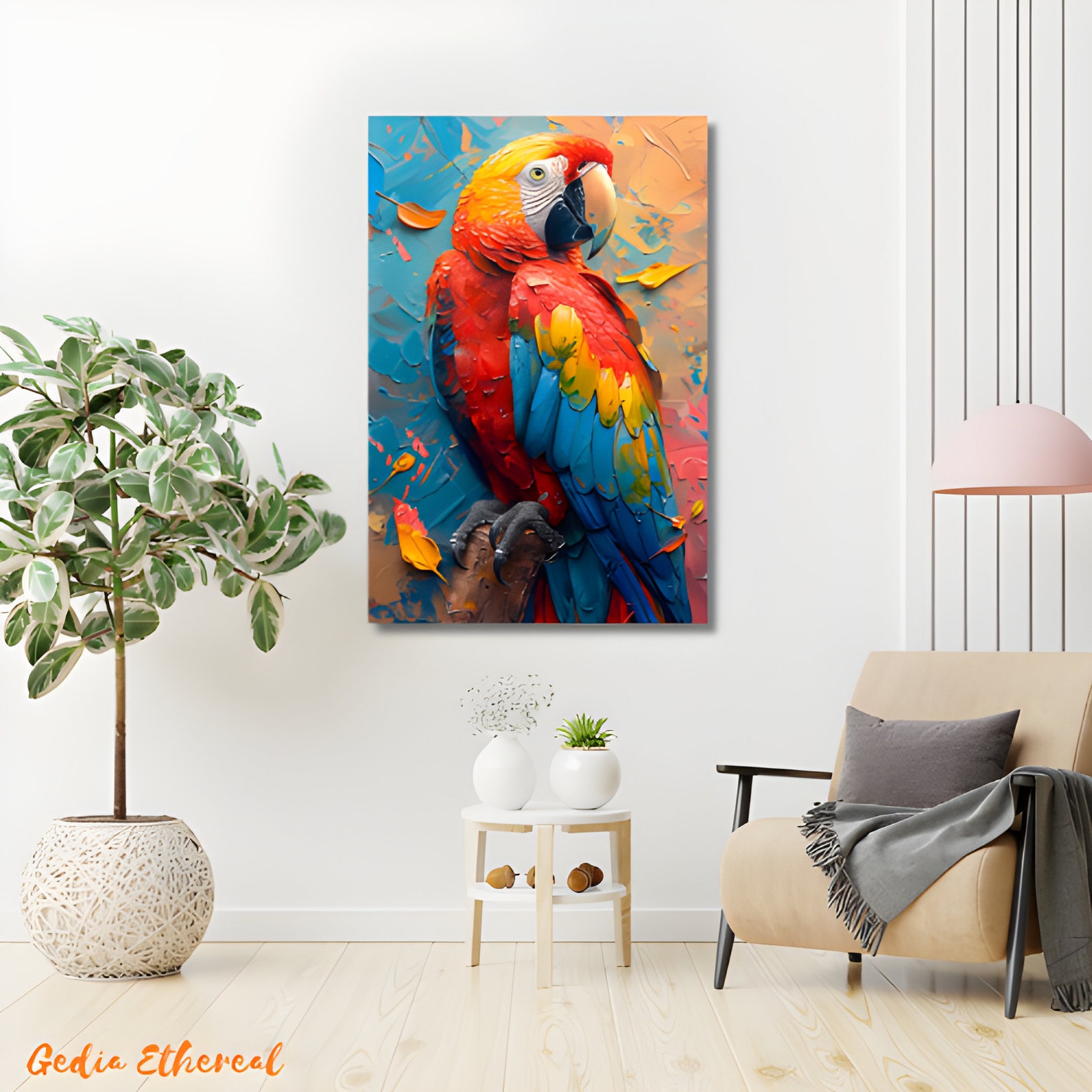 Scarlet Macaw Wall Art, Macaw Artwork, Parrot Oil Painting, Macaw ...