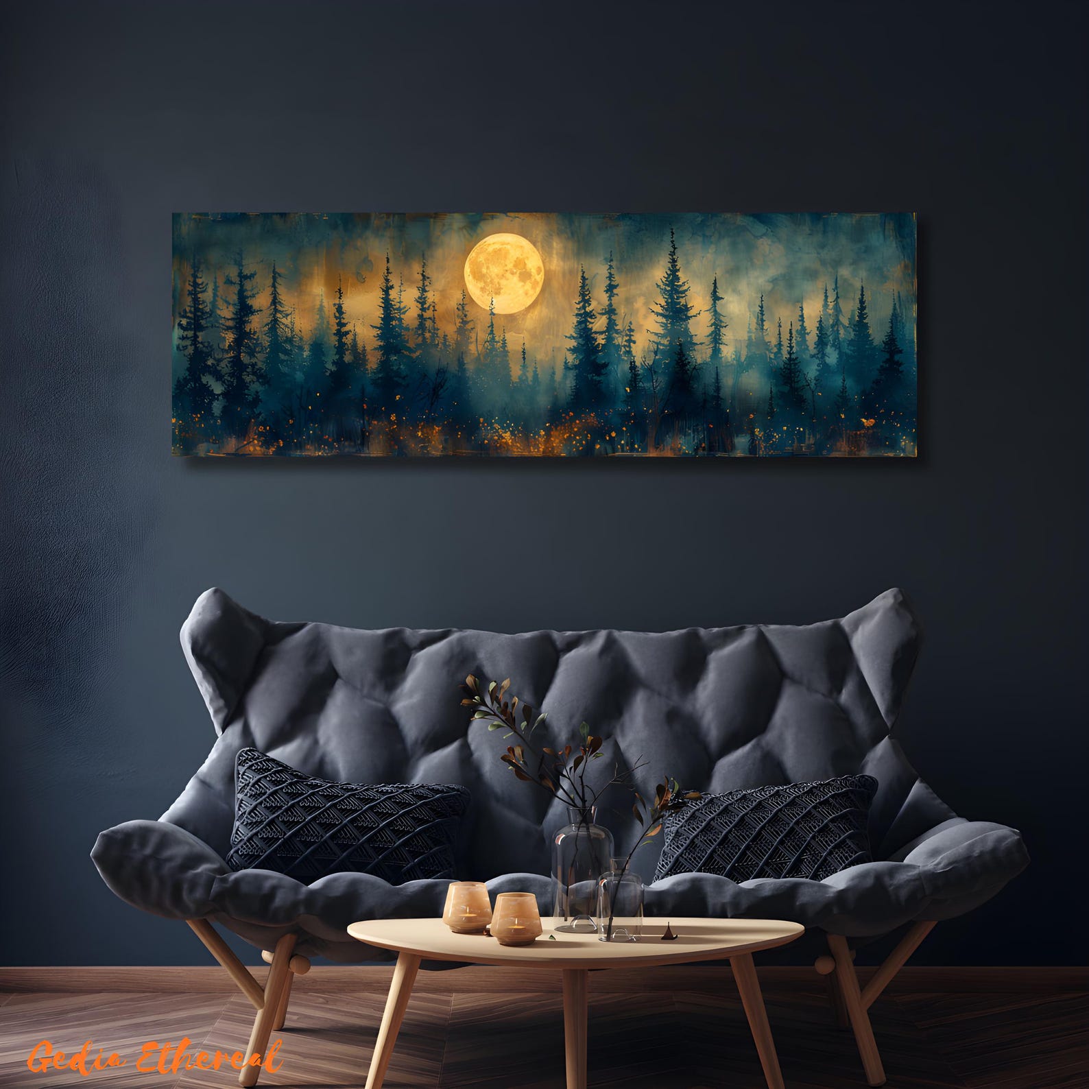 Moonlit Pine Forest Panoramic Canvas Wall Art: Rustic Home Decor - Etsy