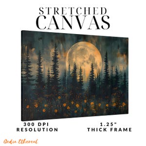 Full Moon Pine Tree Forest Canvas Painting, Moonlit Forest Canvas ...