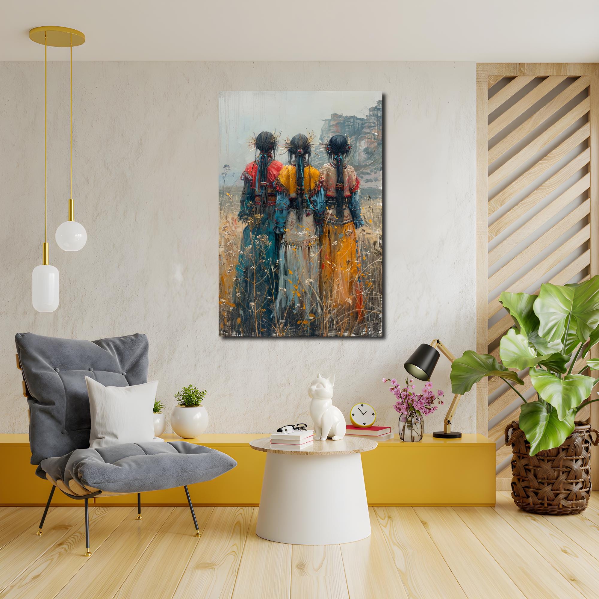 Three Native Sisters Canvas Wall Art | Sacred Journey Painting of ...