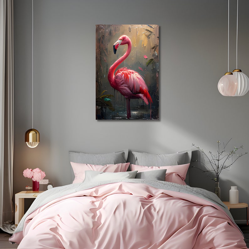 Pink Flamingo Canvas Painting, Flamingo Canvas Print, Flamingo Wall Art ...