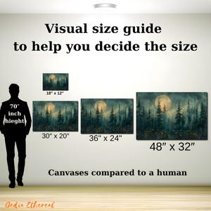 Moonlit Foggy Forest Canvas Painting, Pine Tree Forest Wall Art, Rustic ...