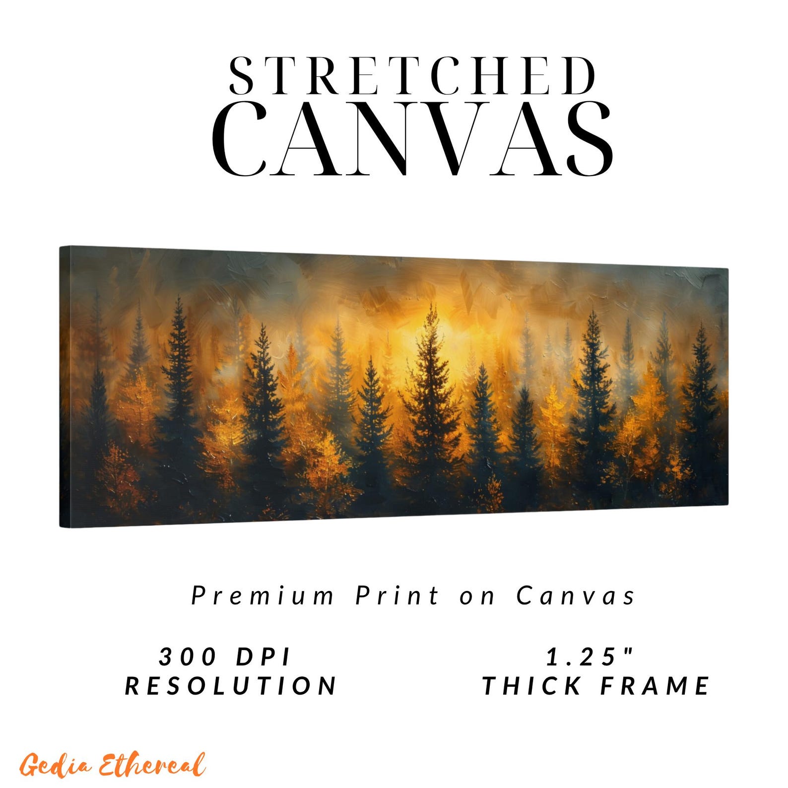 Panoramic Forest Sunset Canvas Art: Golden Pine Tree Wall Decor - Etsy