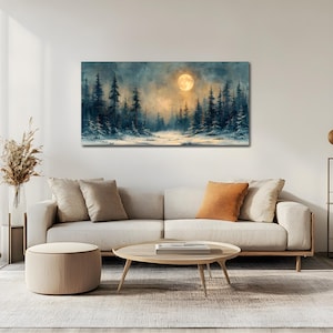 Winter Moon Forest Canvas Art: Rustic Snowscape Painting - Etsy