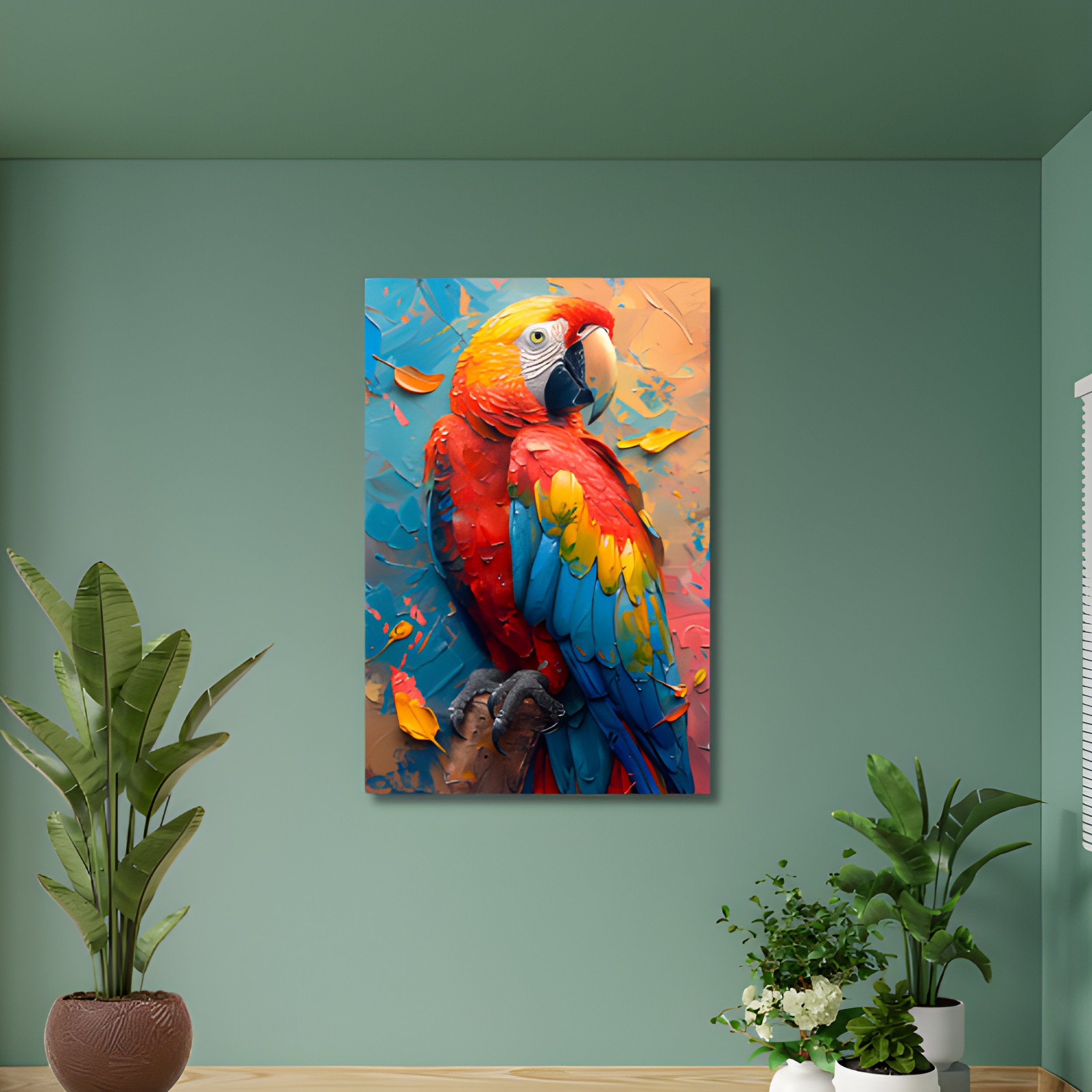 Scarlet Macaw Wall Art, Macaw Artwork, Parrot Oil Painting, Macaw ...