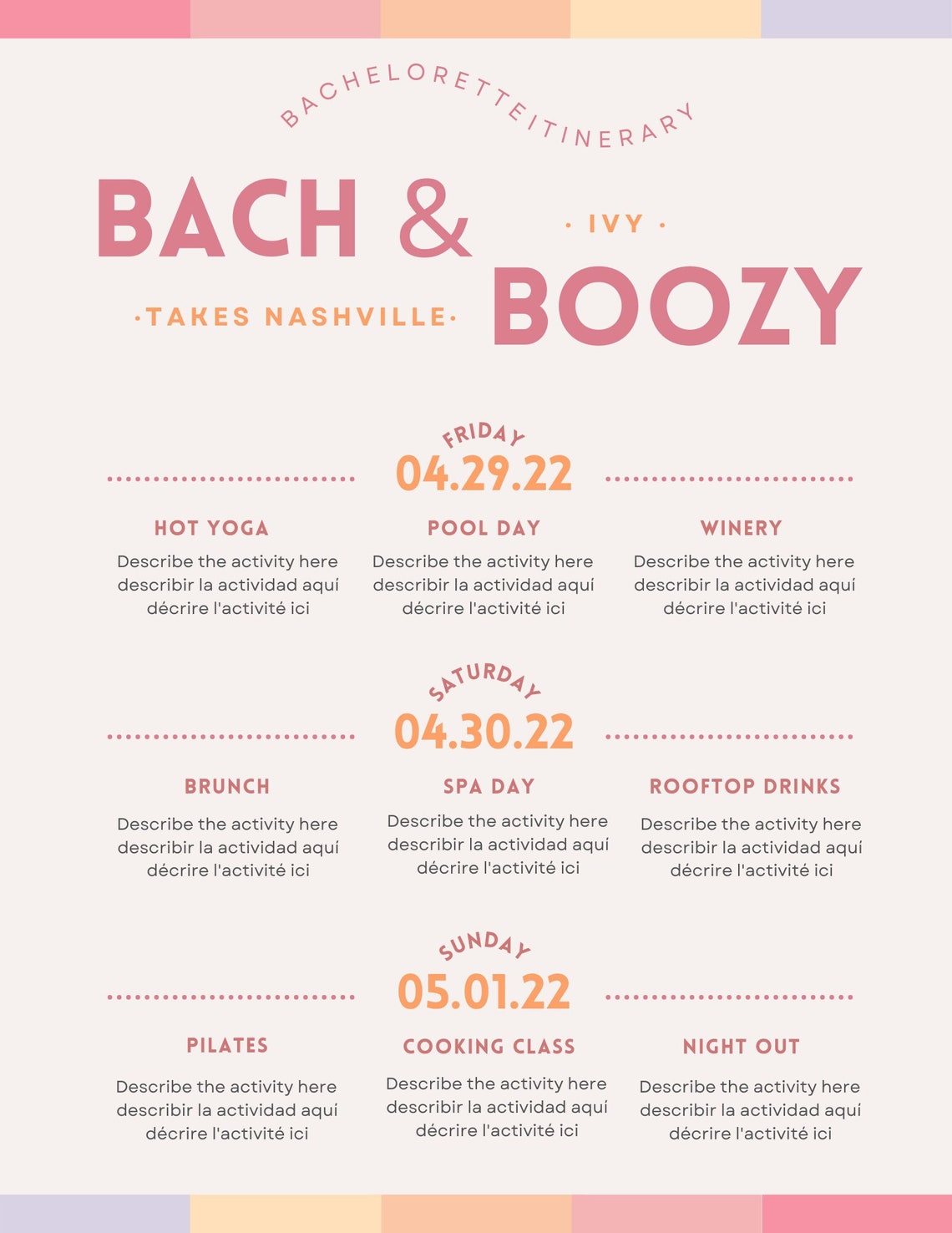 Bach and Boozy Bachelorette Itinerary Template - Etsy