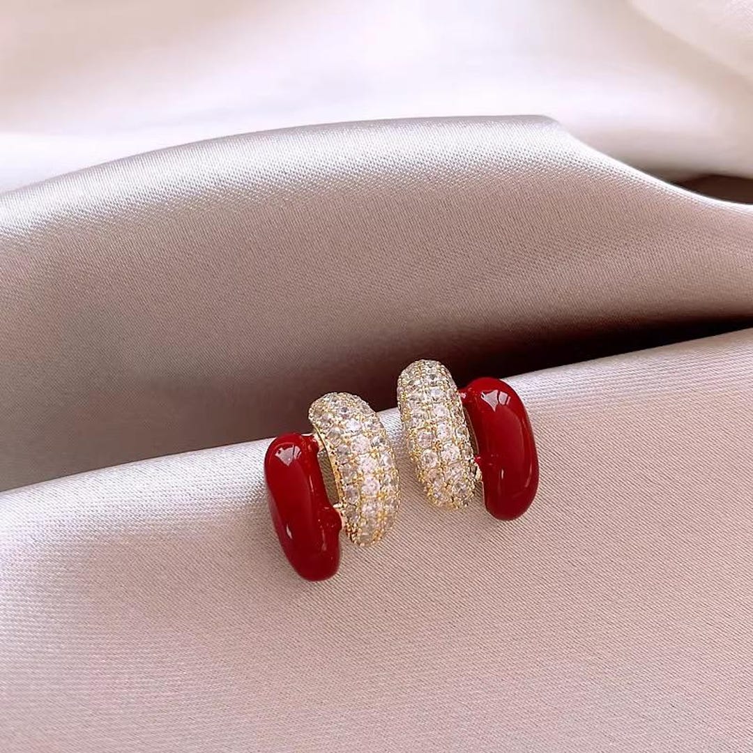 Clip on Earrings Red Gold Hoop Ear Clips | Non-pierced Ears | Jewelry ...