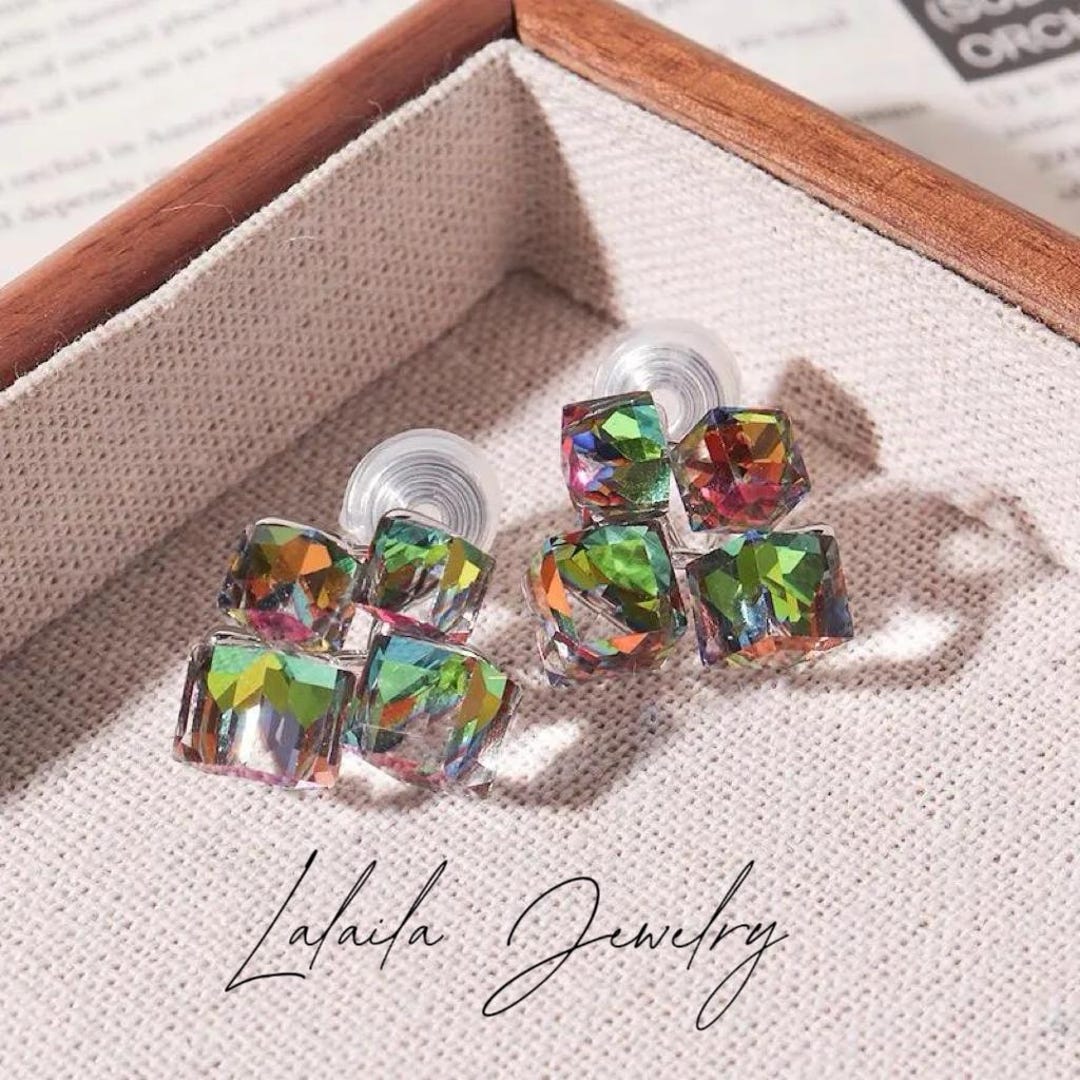Clip on Earrings Crystal Cubes Ear Clips | Non-pierced Ears | Jewelry ...