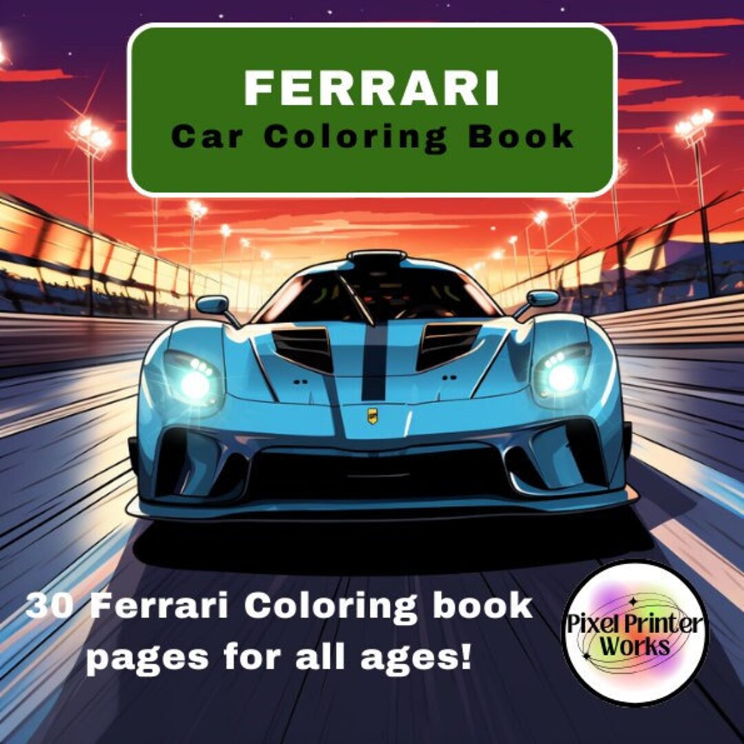 Ferrari Coloring Book 30 Pages Adults, Kids, Coloring Book, Ferrari Car ...
